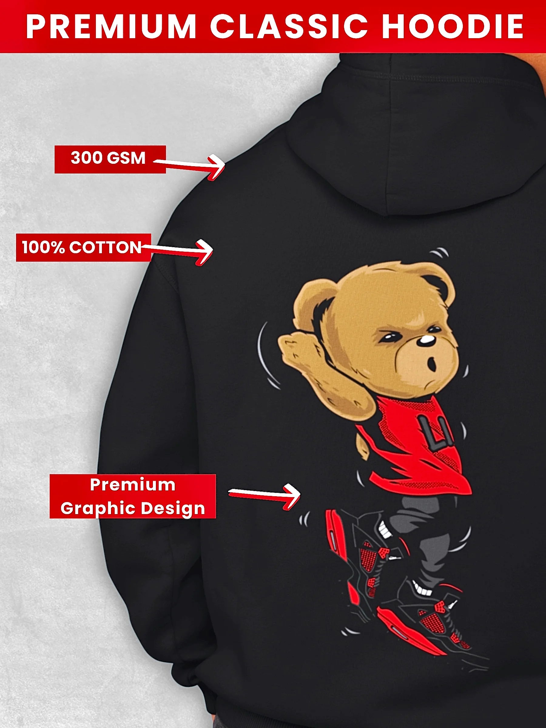 Goated Bear Oversized Hoodie for Men | 300 GSM Cotton Streetwear ...